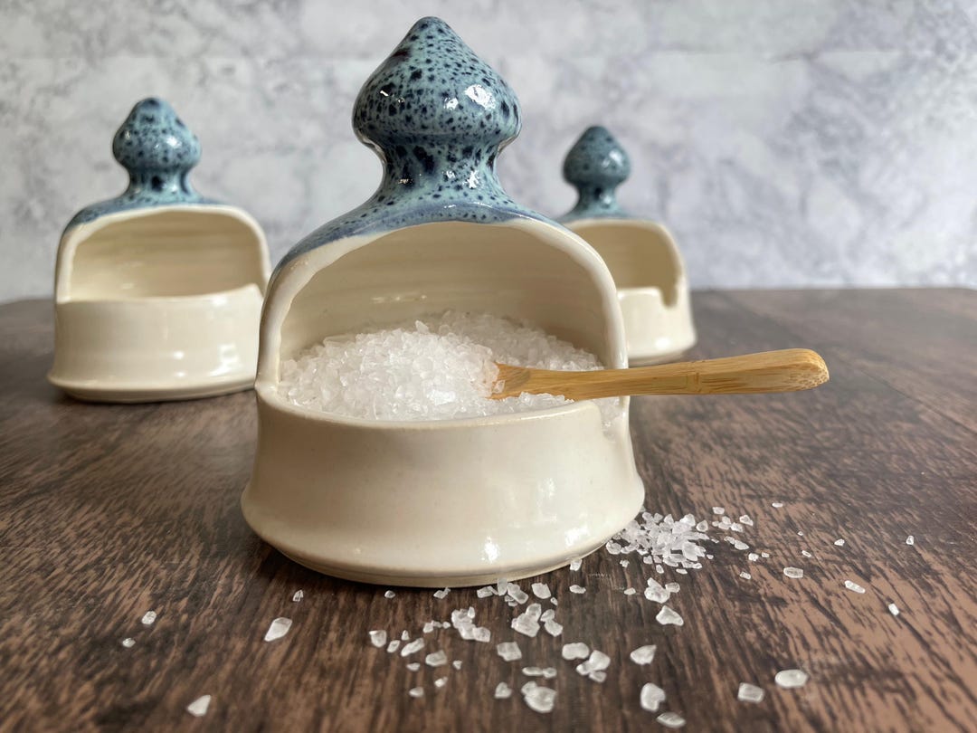 Salt Pig Salt Cellar Small - White and Bright Peacock Blue - Etsy