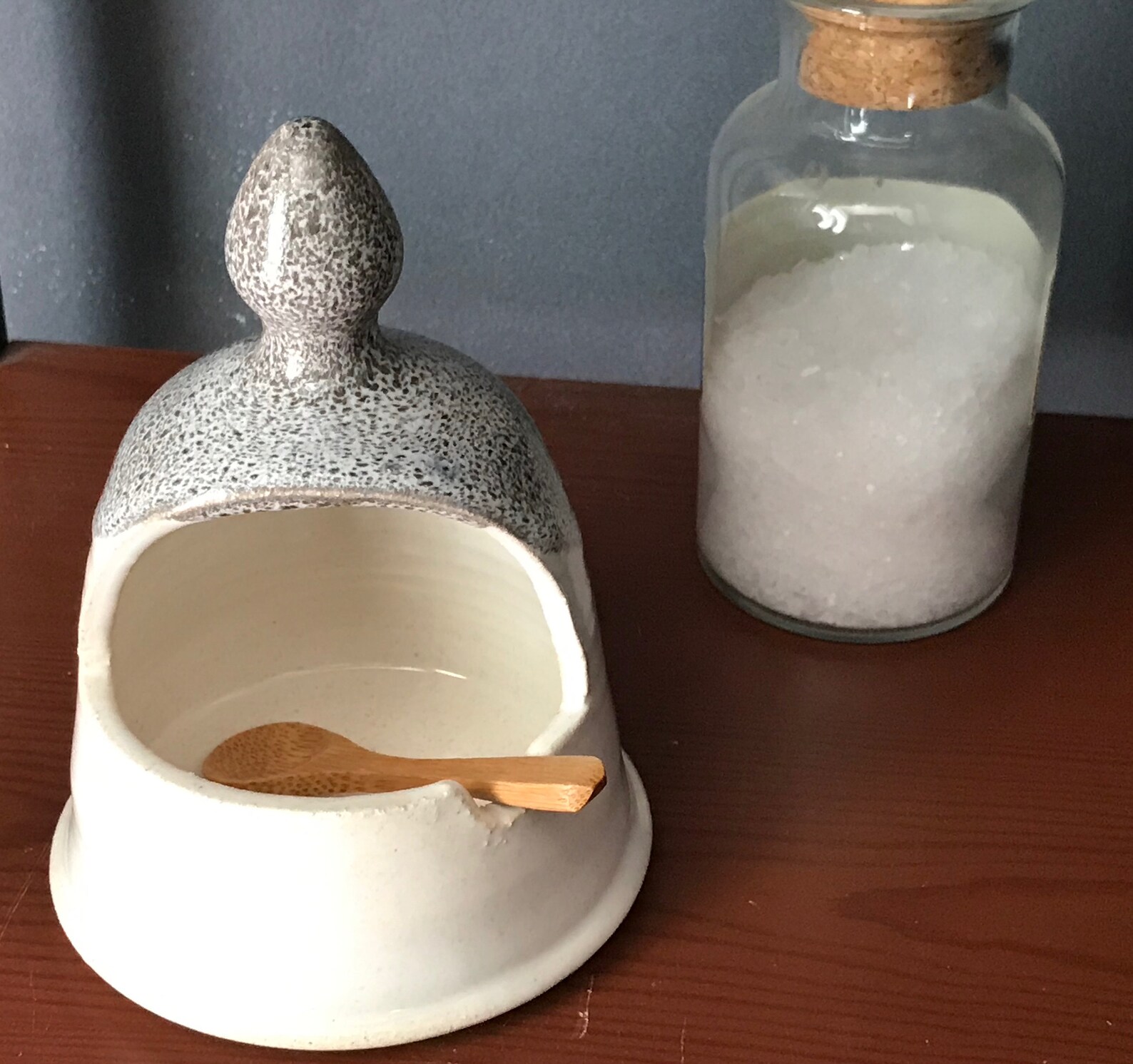 Large Salt Pig/salt Cellar White and Gray - Etsy