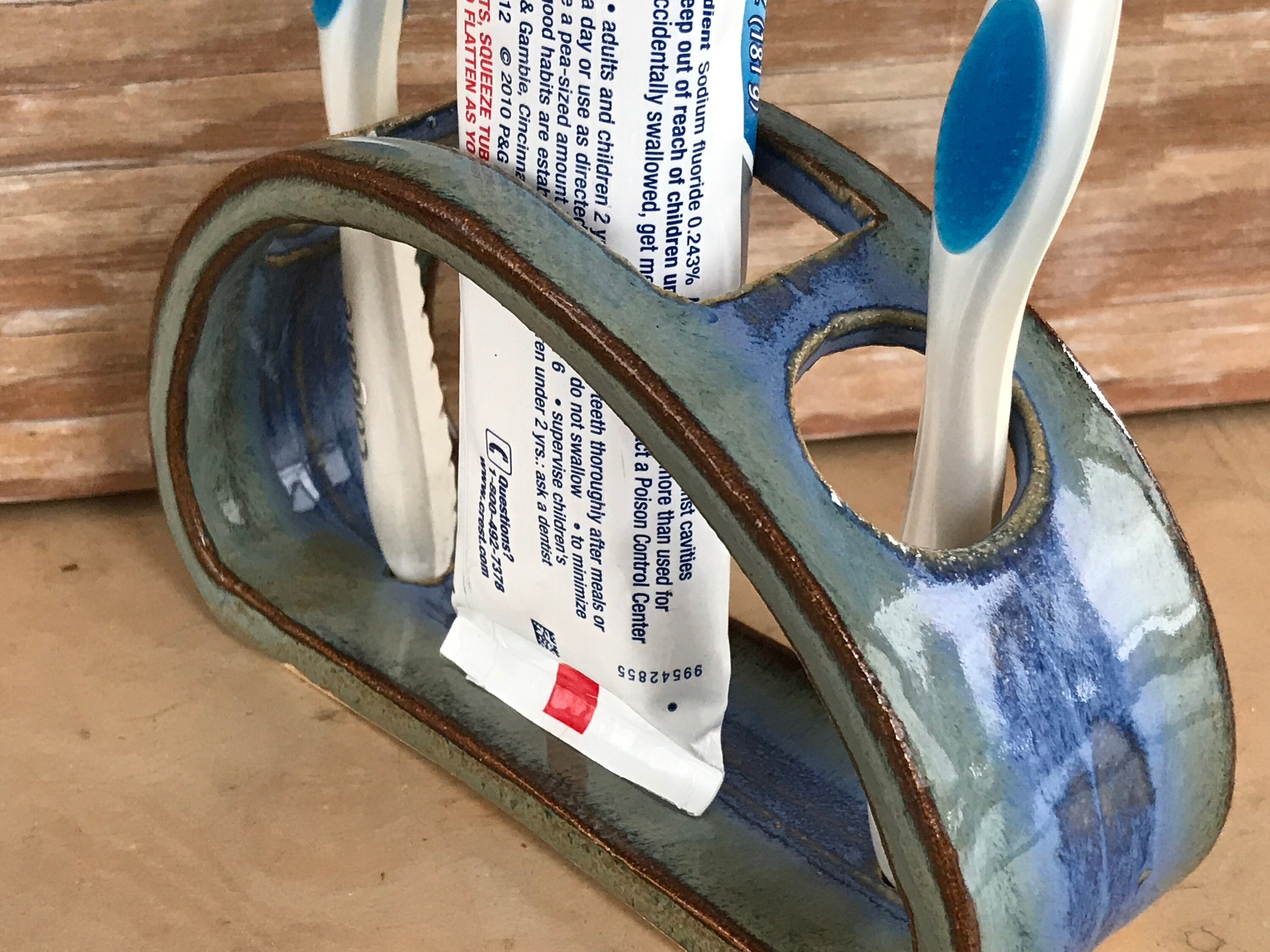 Toothbrush - Toothpaste Holder Lapis Blue and Cappuccino Brown- 2 ...