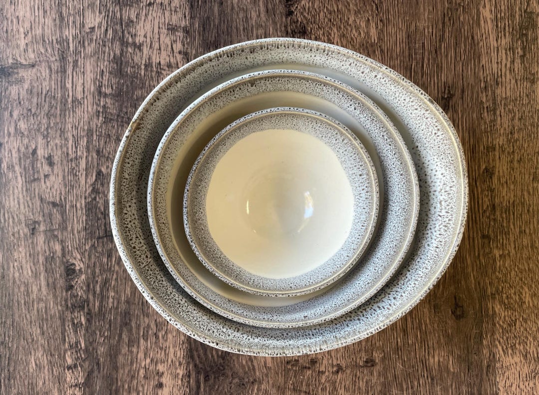 Set of 3 Handmade Ceramic Nesting Bowls in White and Gray - Etsy