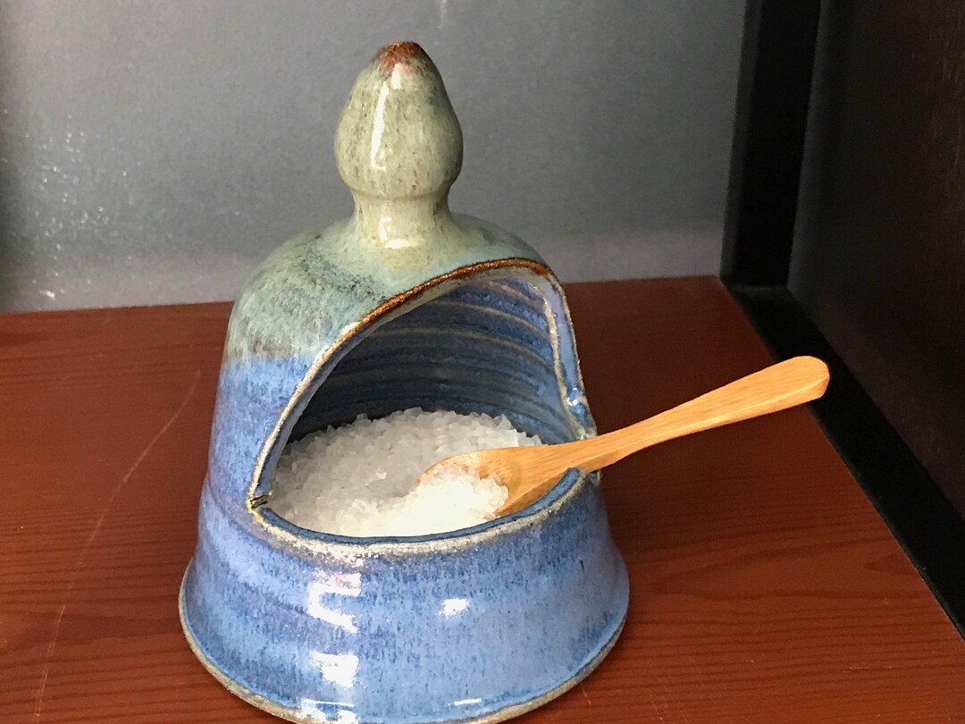 Salt Pig Salt Cellar Large Soft Blue and Cappuccino - Etsy