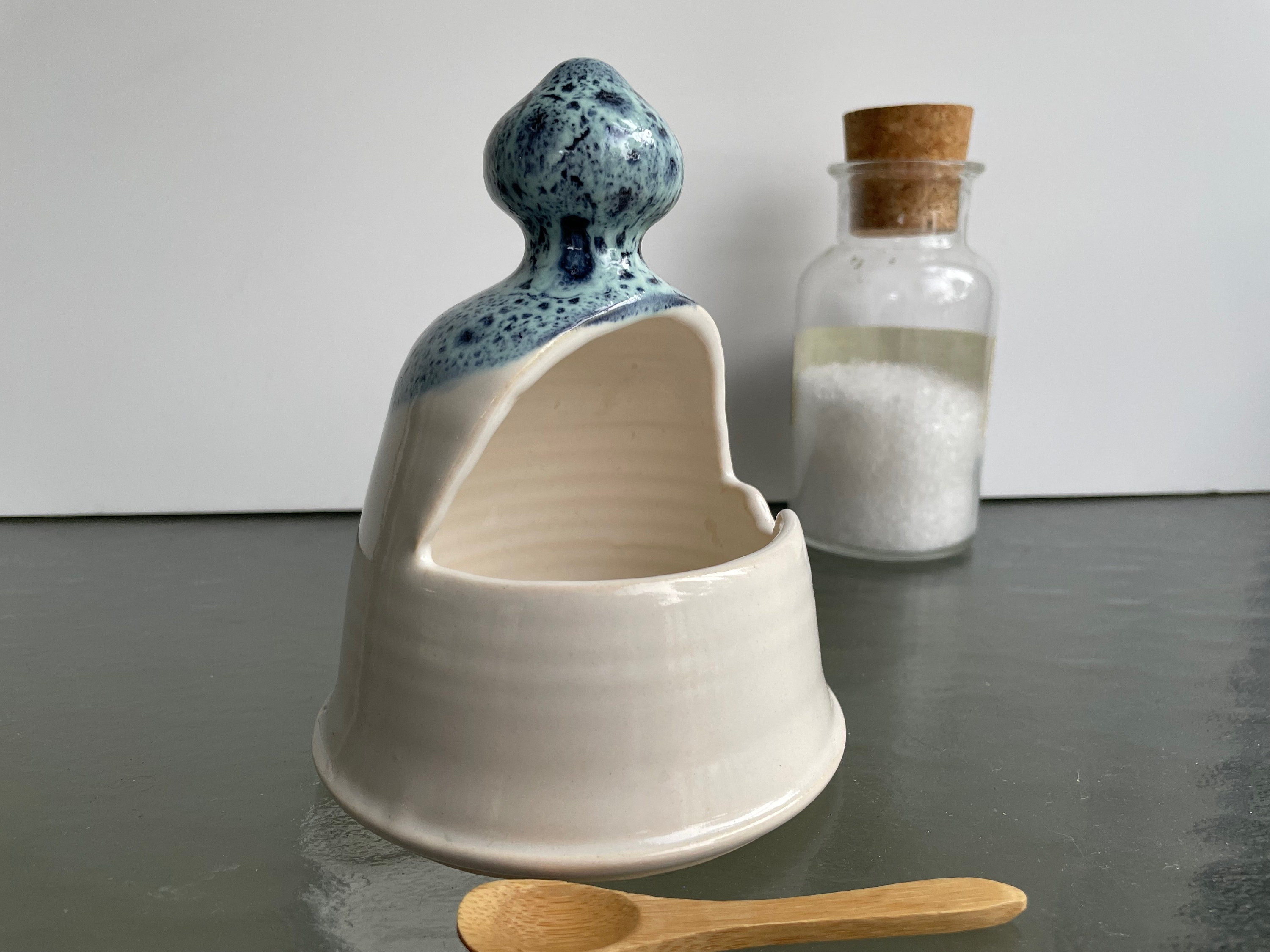 Large Salt Pig/salt Cellar - White and Bright Peacock Blue - Etsy
