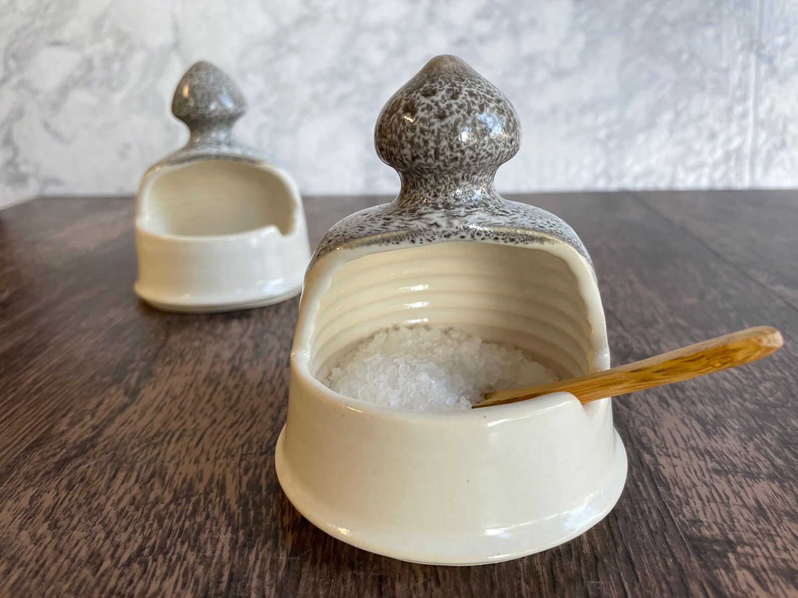 Salt Pig Salt Cellar Small - White and Gray - Etsy