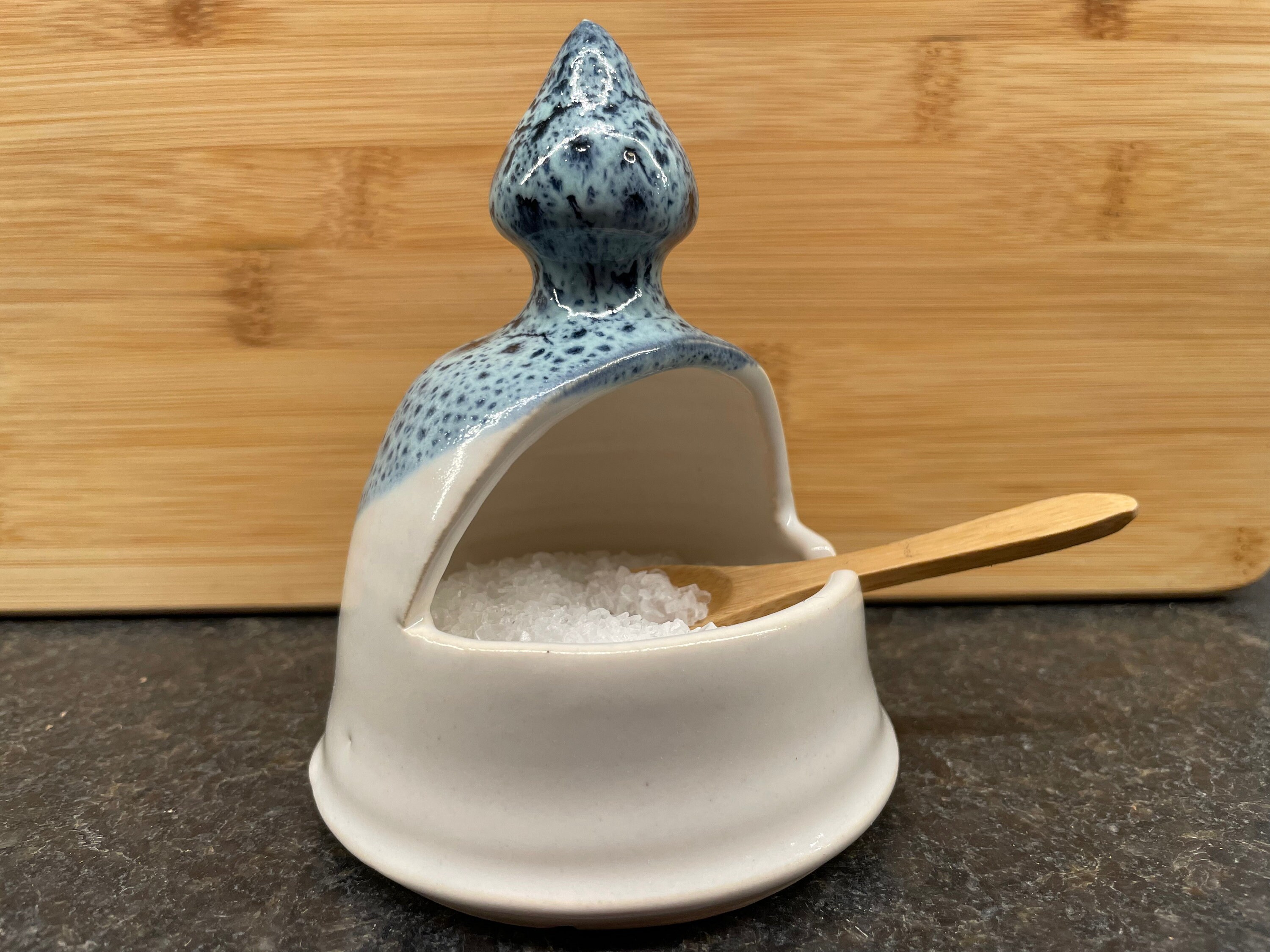Salt Pig Salt Cellar Small - White and Bright Peacock Blue - Etsy