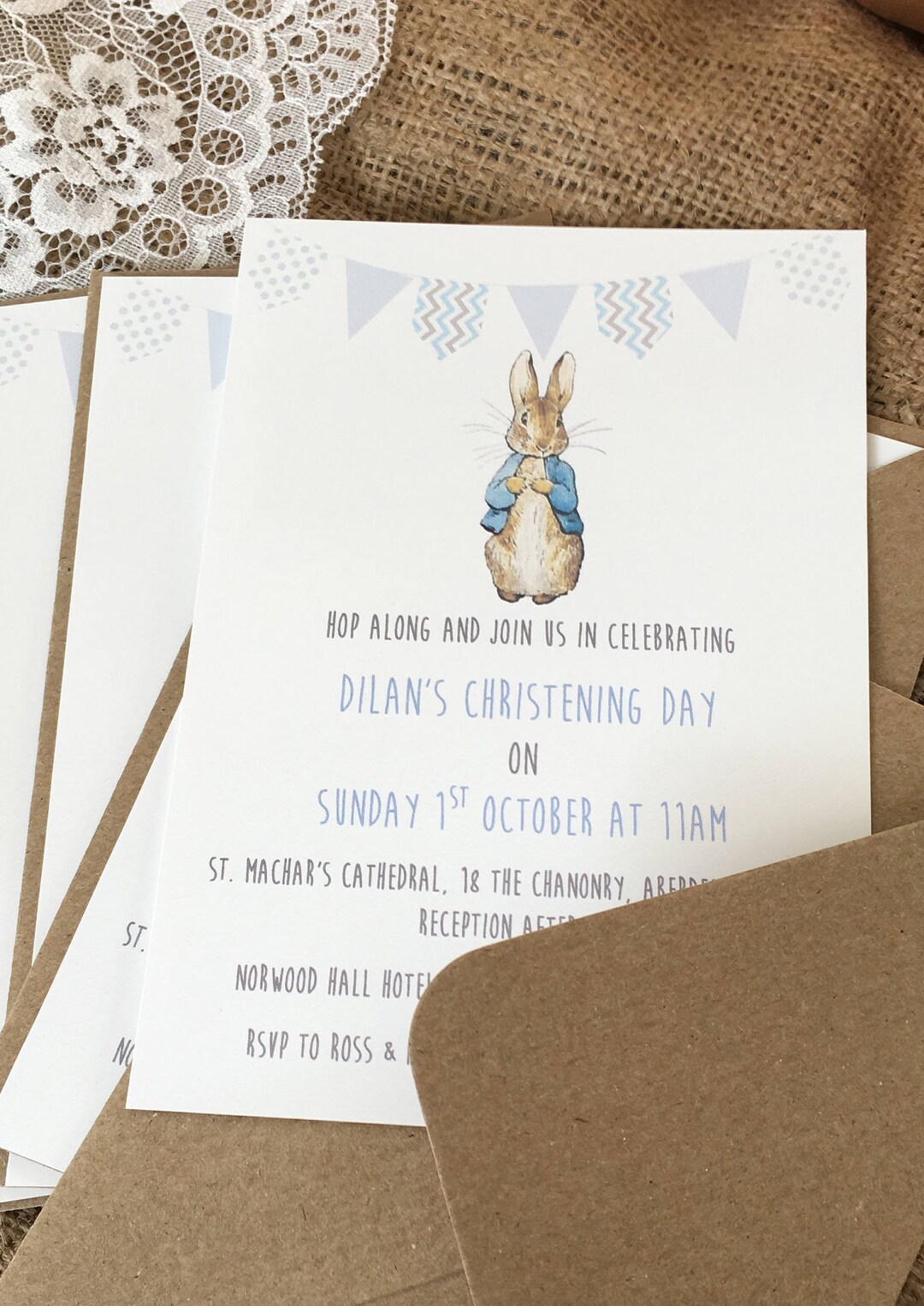 Peter Rabbit Childrens Birthday Christening Baby Shower Thank You Cards ...
