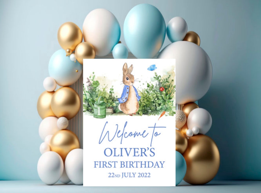 Peter Rabbit Welcome Sign Blue OR Pink Birthday Baby Shower First ...