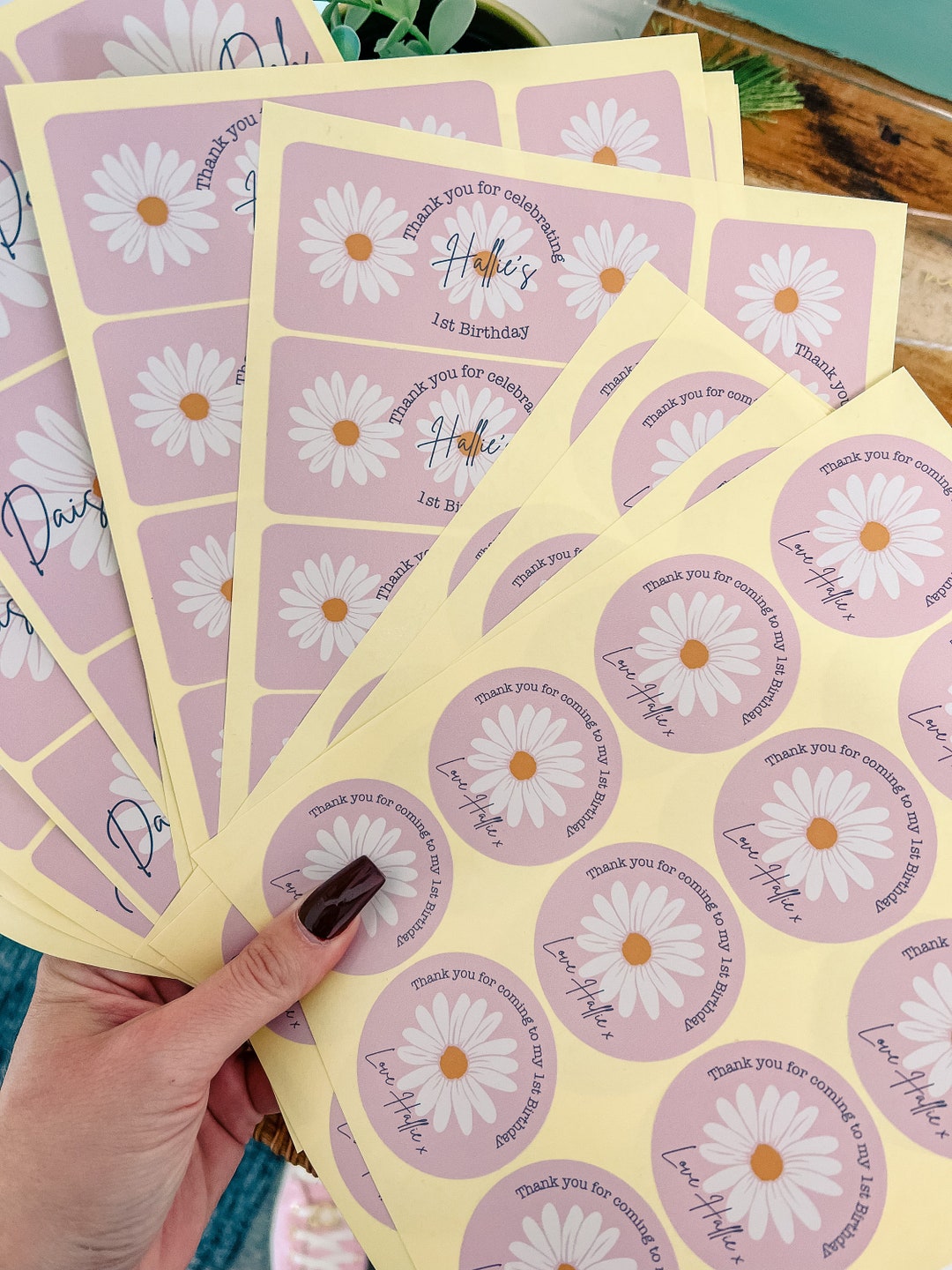 Daisy Themed Flower Personalised Stickers | Baby Shower | Birthday ...