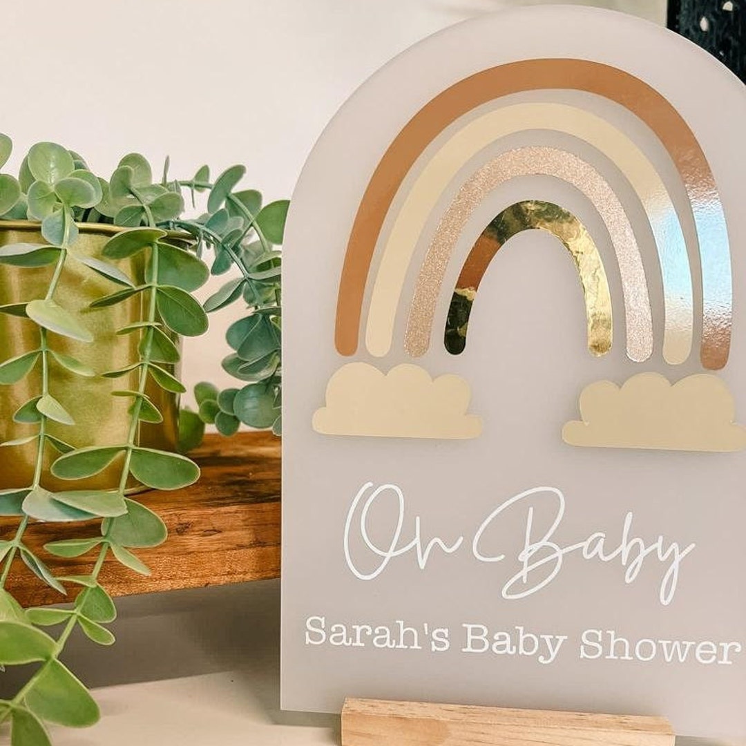 Personalised Rainbow Baby Shower Arch Sign | Frosted Acrylic Event ...