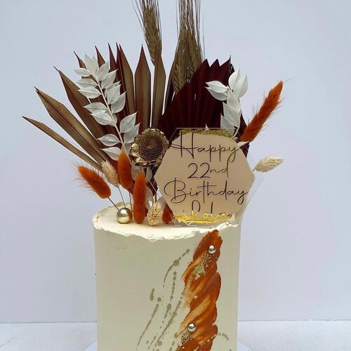 GOLD COPPER LEAF Hexagon Happy Birthday Age Cake Topper - Etsy