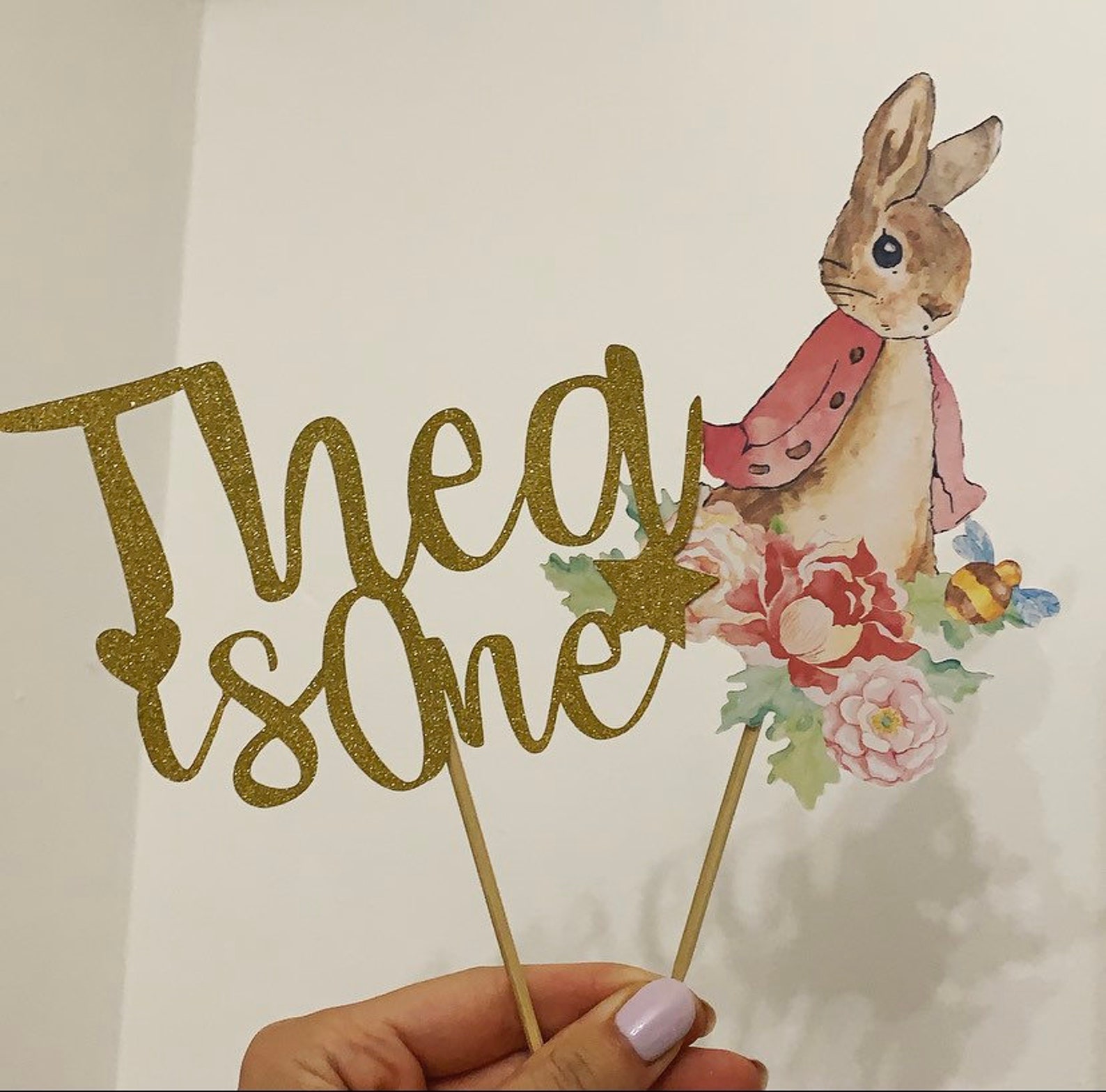 Peter Rabbit Topper & Glitter Name Topper | Twin Set Cake Topper ...