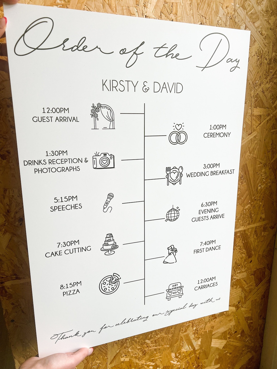 Personalised Wedding Order of the Day Sign | Wedding Timeline Sign ...