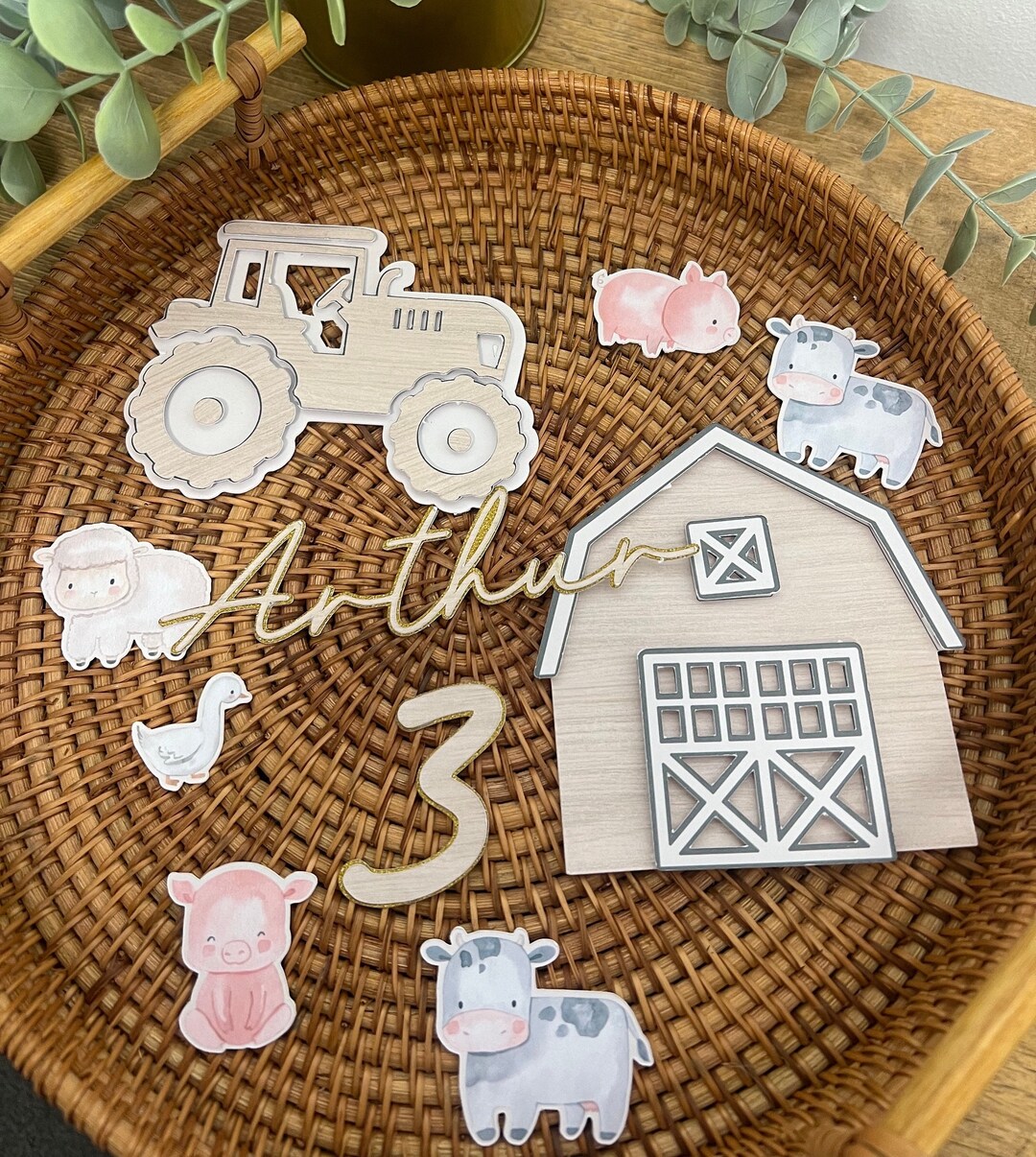 Farm Tractor Personalised Cake Topper Set | Farm Animal Theme | Tractor ...