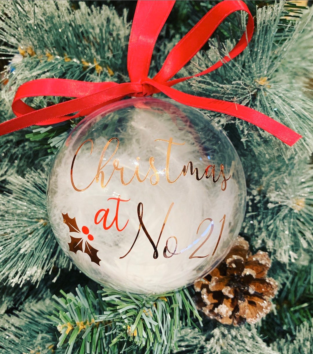 Personalised Family Home Bauble House Number or Surname Rose Gold Gold ...