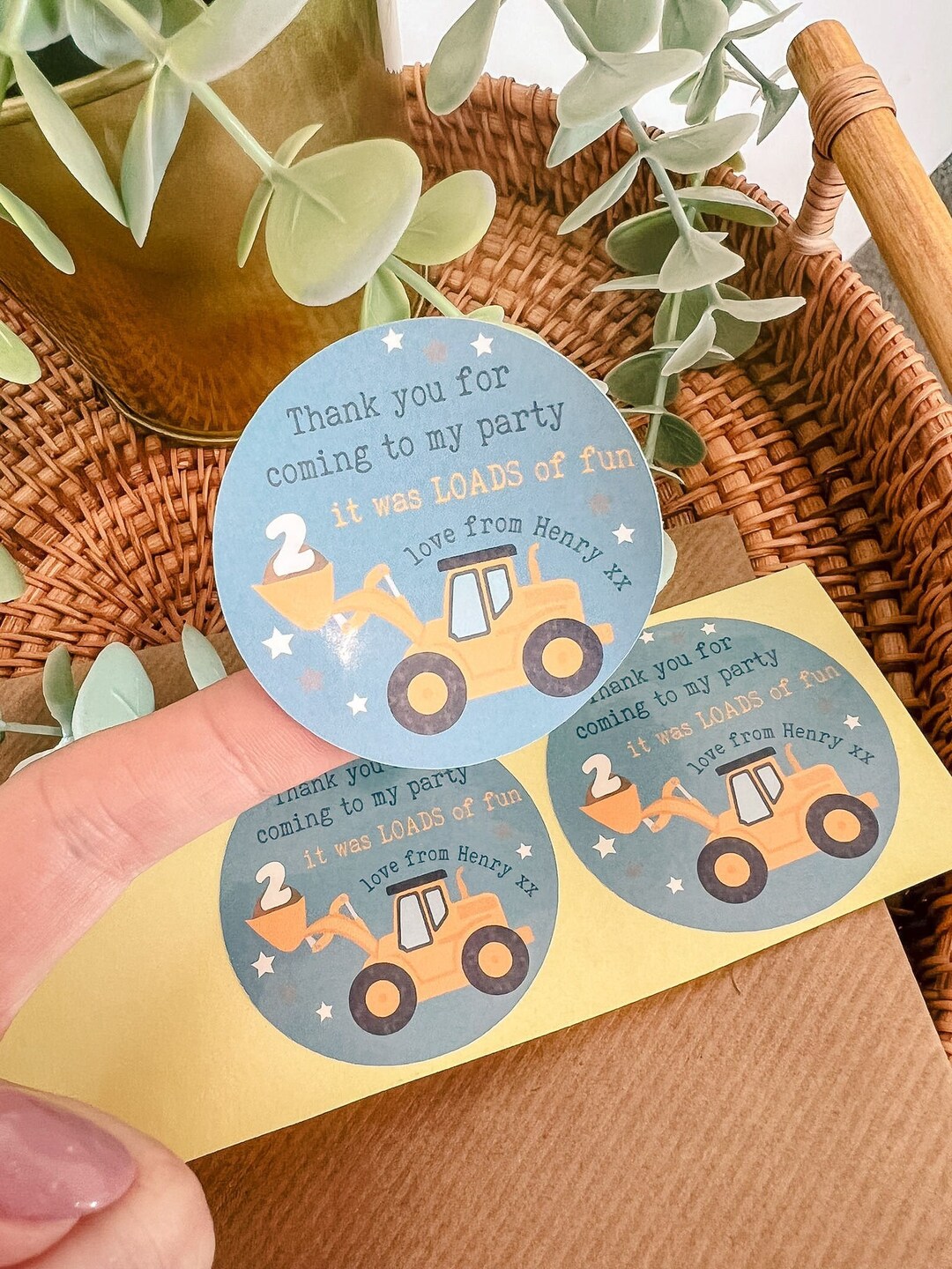 Personalised Digger Stickers | ROUND Sticker | Birthday | Baby Shower ...