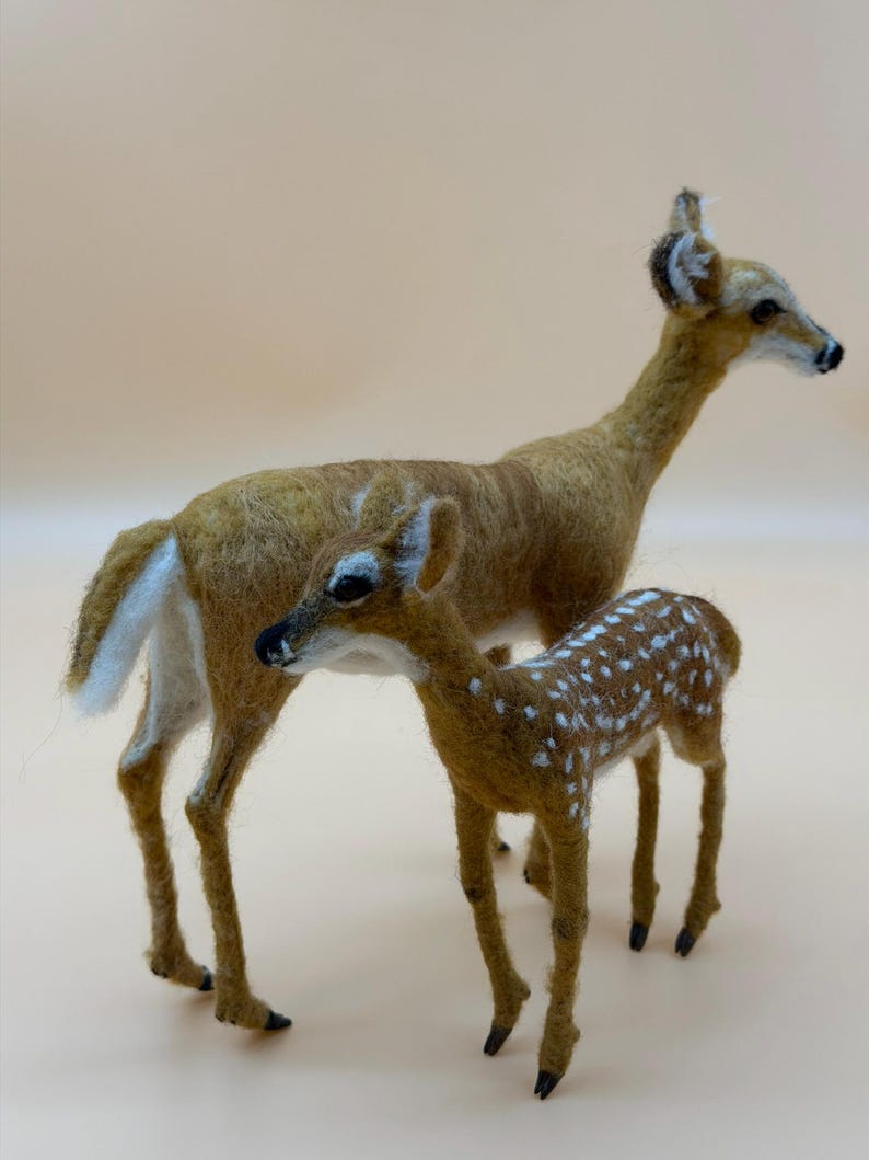 Needle Felted Deer Family: Doe and Fawn, Handmade Animal Sculpture. - Etsy