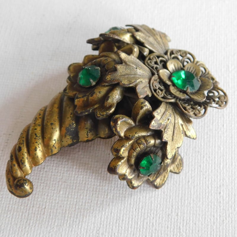Rhinestone Cornucopia Pins - Etsy