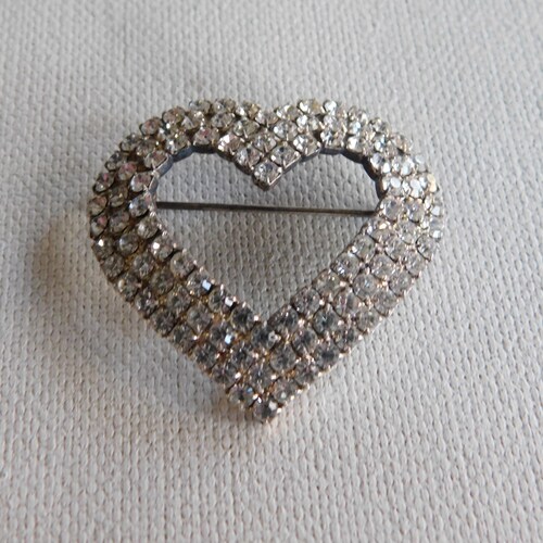 Rhinestone Heart Brooch - Etsy