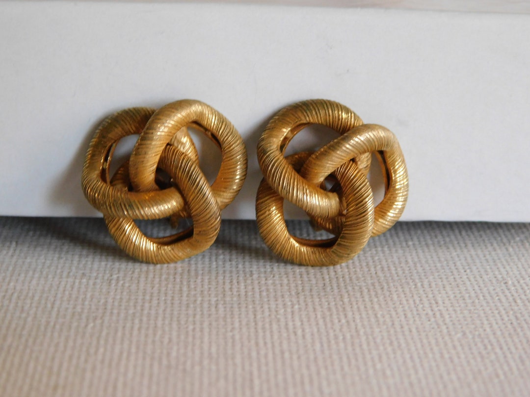 Gold Miriam Haskell Triple Loop Clip on Earrings - Etsy