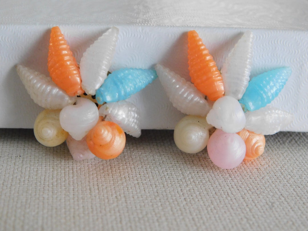 Pink Blue Orange Plastic Shell Clip on Earrings Hong Kong - Etsy