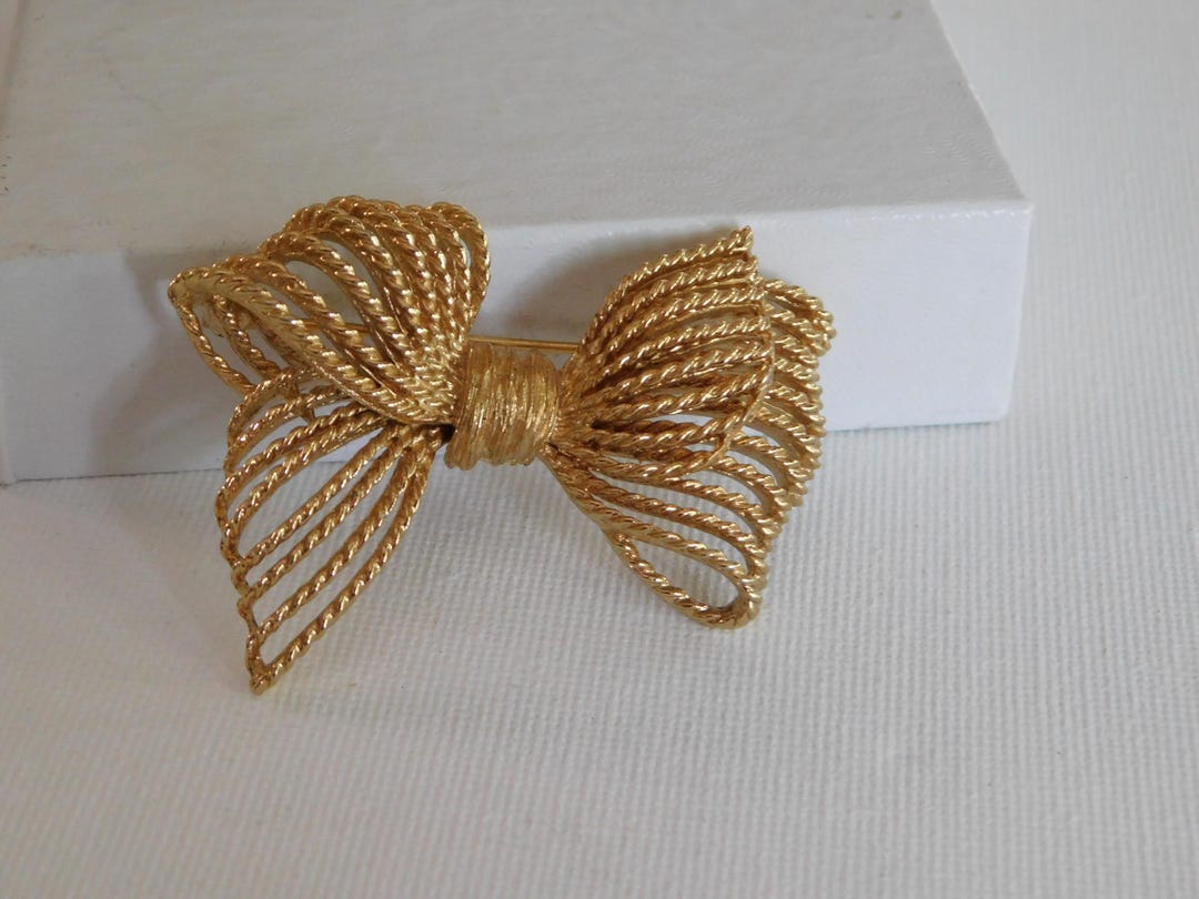 Gold Open Work Monet Bow Tie Brooch Pin Signed - Etsy