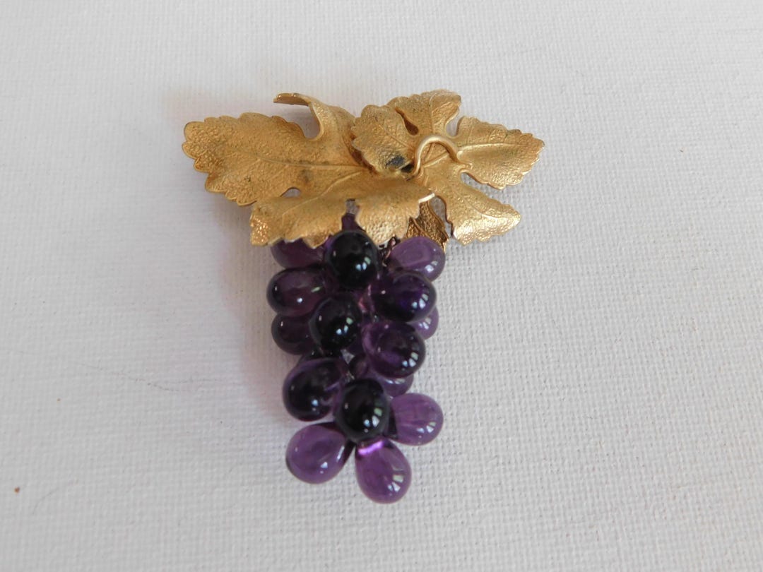 Gold Tone Purple Dangle Bunches of Grape Brooch Pin - Etsy