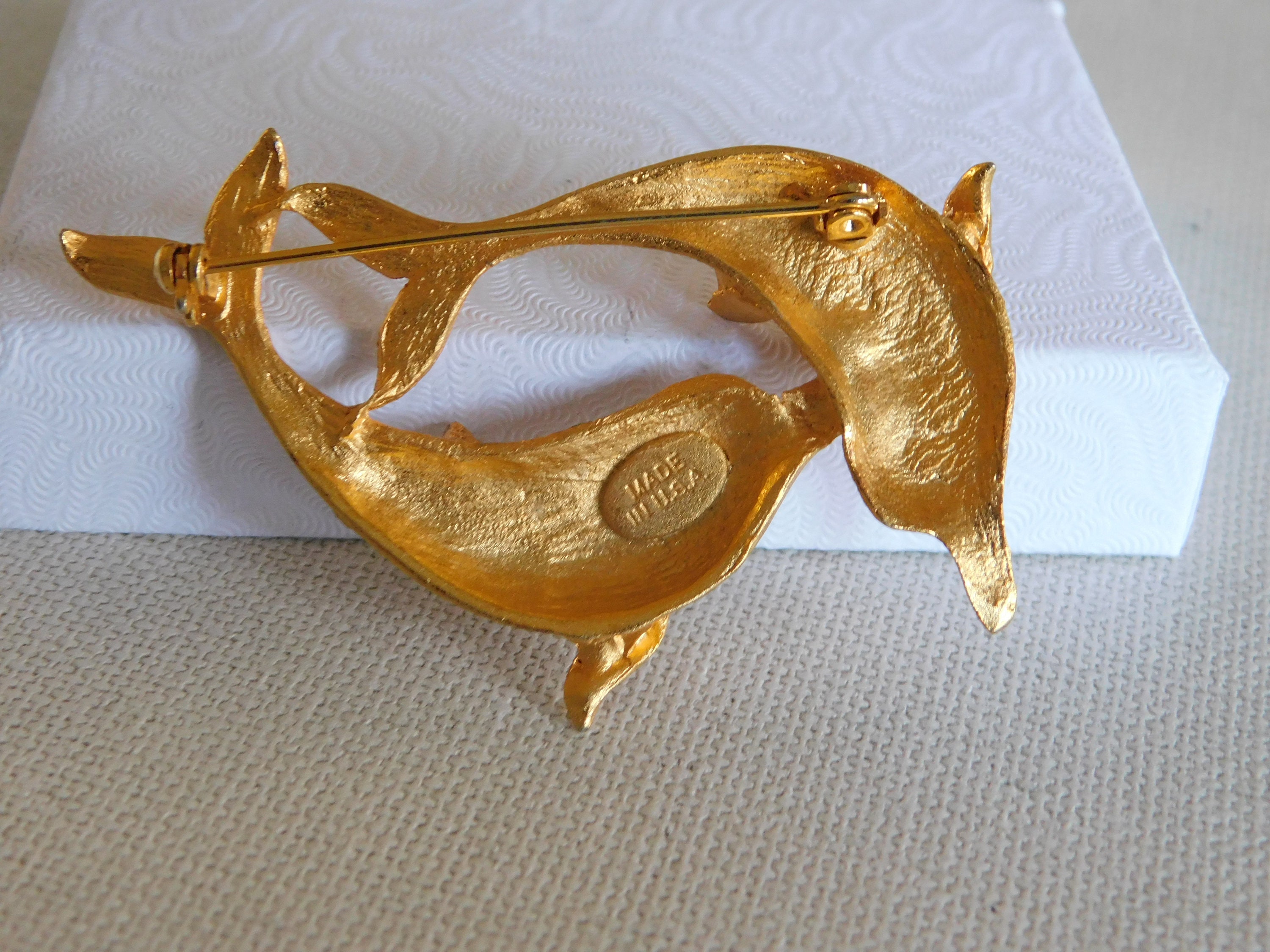 Brushed Etched Gold Jumping Swimming Double Dolphin Brooch Pin - Etsy
