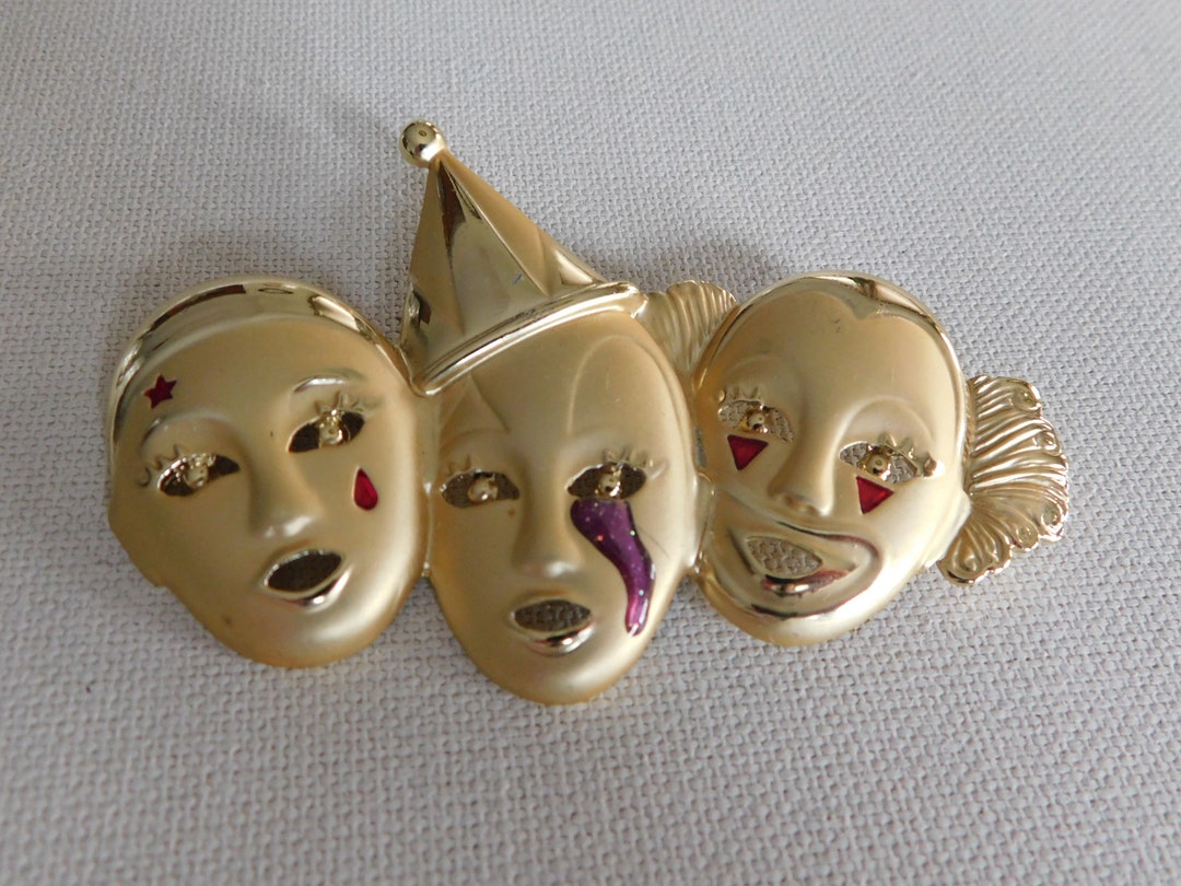 Matte Gold Clown Joker Acting Theater Mask Brooch Pin - Etsy