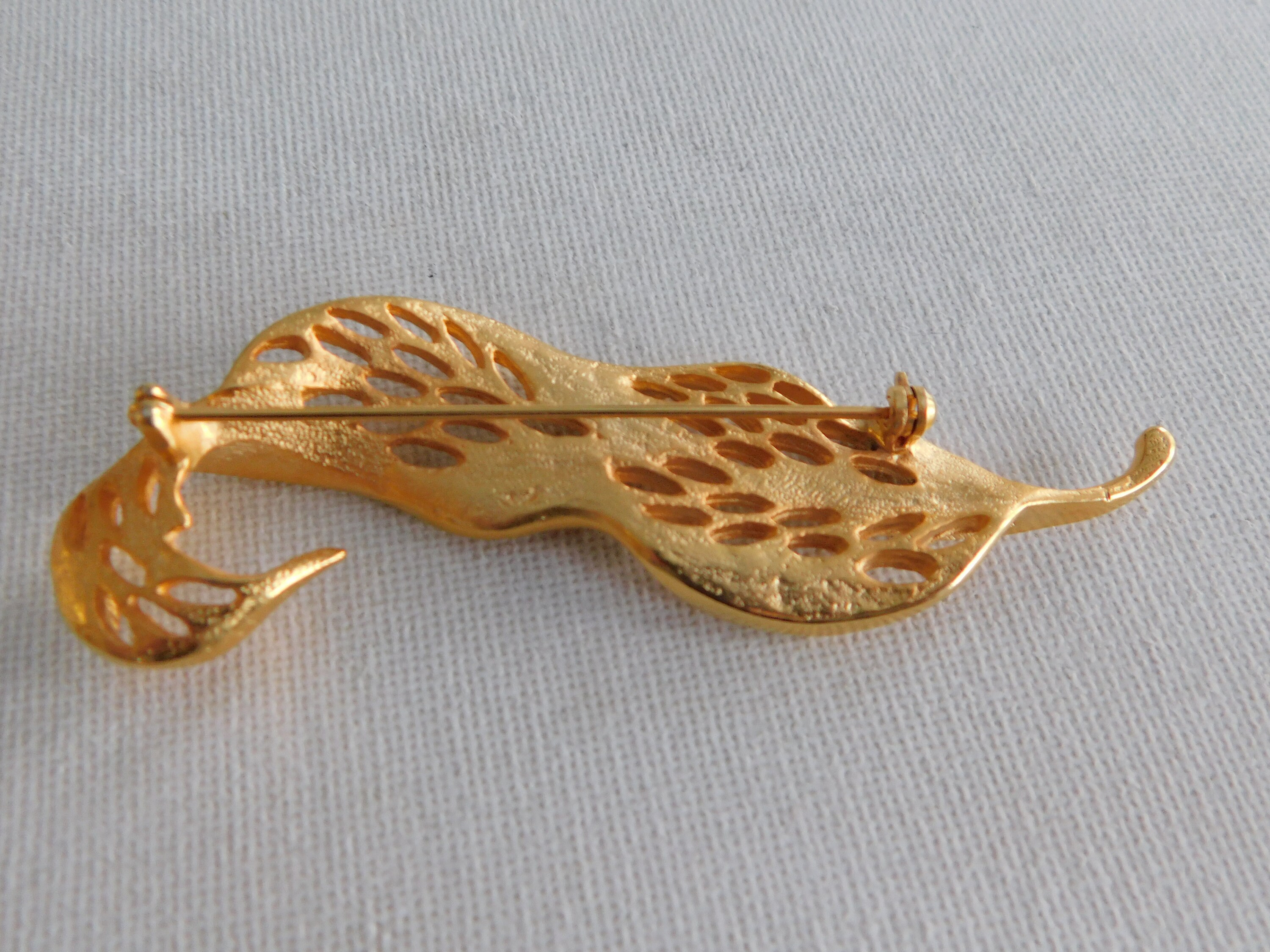 Long Brushed Shiny Gold Open Work Leaf Brooch - Etsy