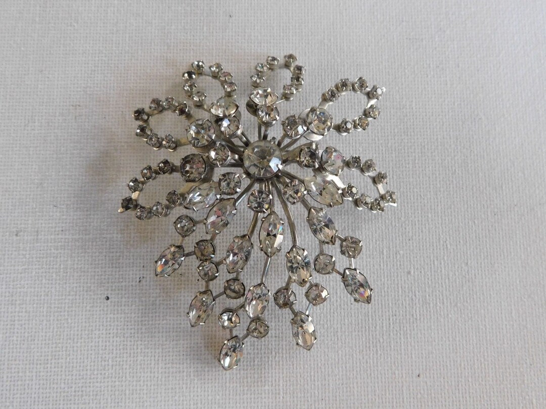 Large Clear Rhinestone Layered 3D Flower Brooch Pin - Etsy