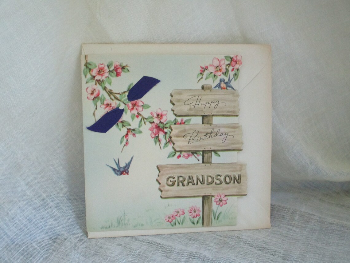 Vintage Grandson Birthday Card Blue Ribbon 1950's Un | Etsy
