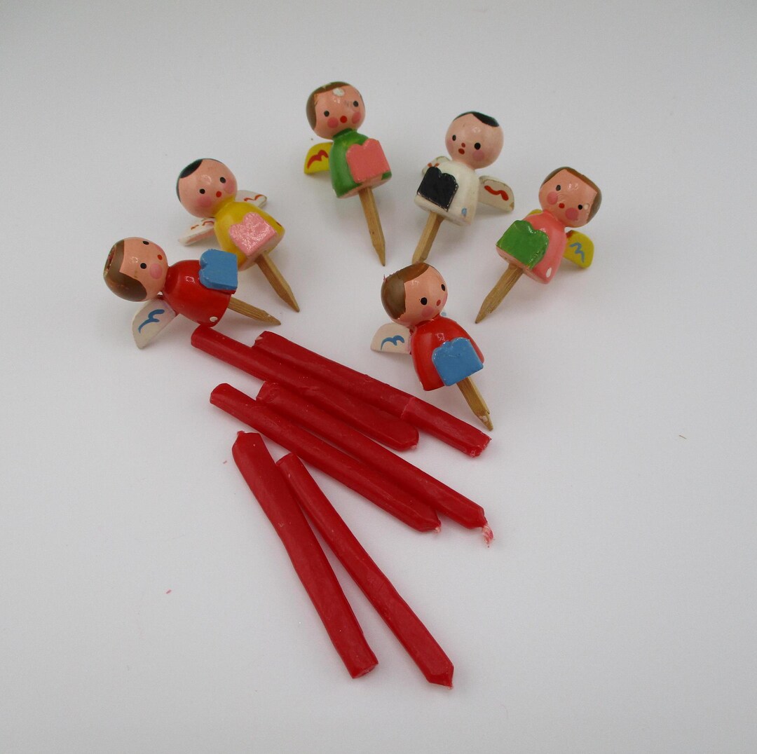 Vintage 6 Tiny Wooden Angel Candle Holders 6 Tiny Red Candles, Wooden ...