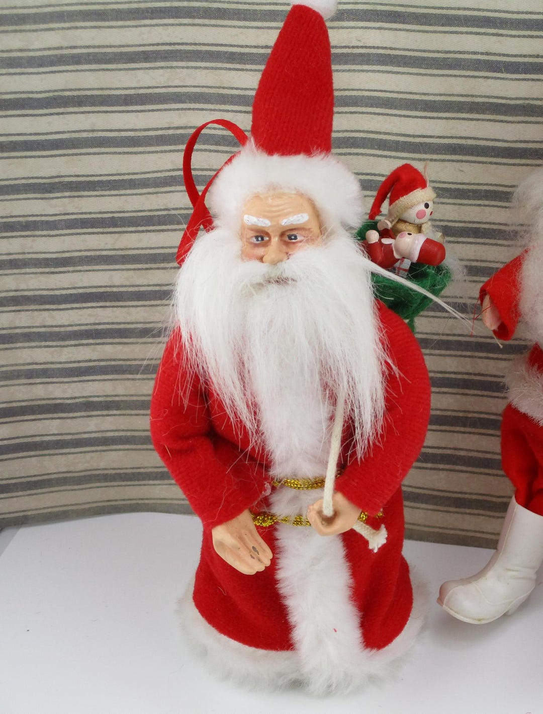 Vintage Santa Tree Topper, Cone Shape, Felt Coat, Bag of Toys Hard ...