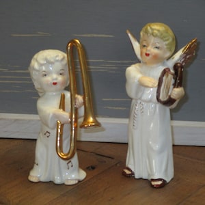 Musical Angel Figurines: Vintage Porcelain Harp and Horn Players - Etsy