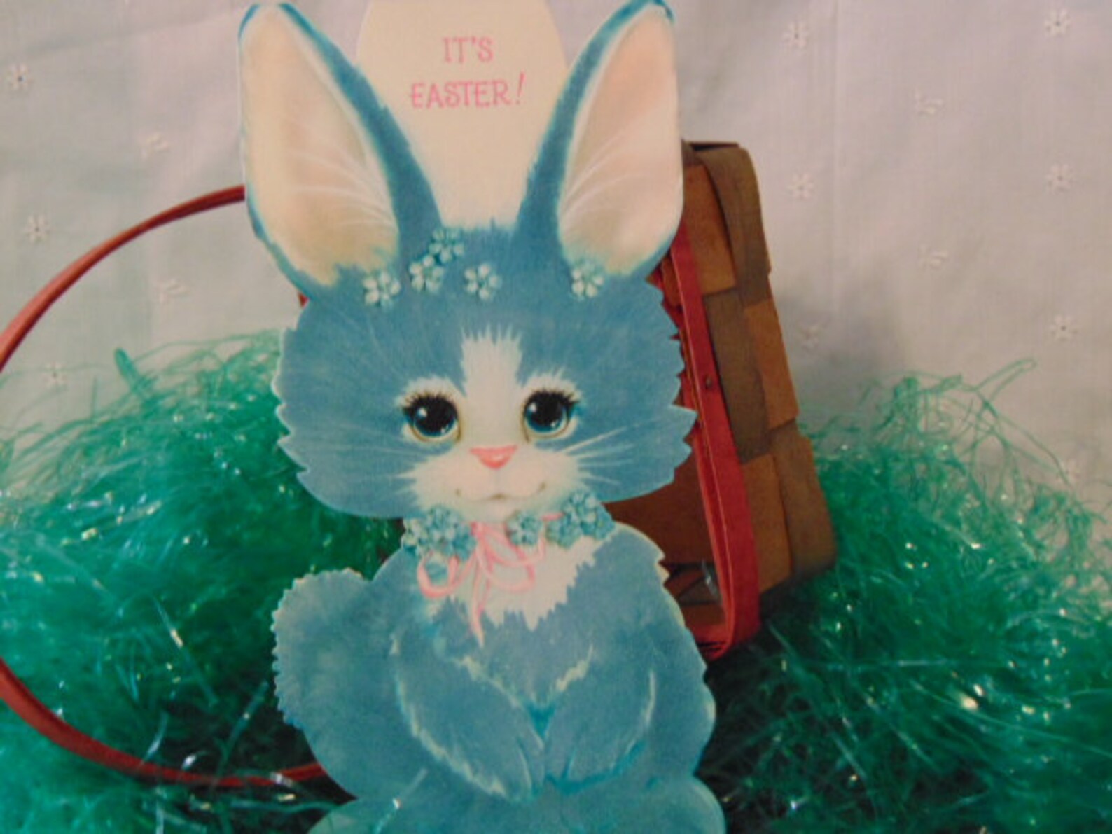 Vintage Blue Bunny Easter Card Bunny blue Velour Bunny Card - Etsy