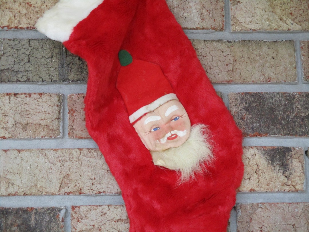 Vintage Rubber Santa Face Christmas Stocking, Christmas Ornament ...