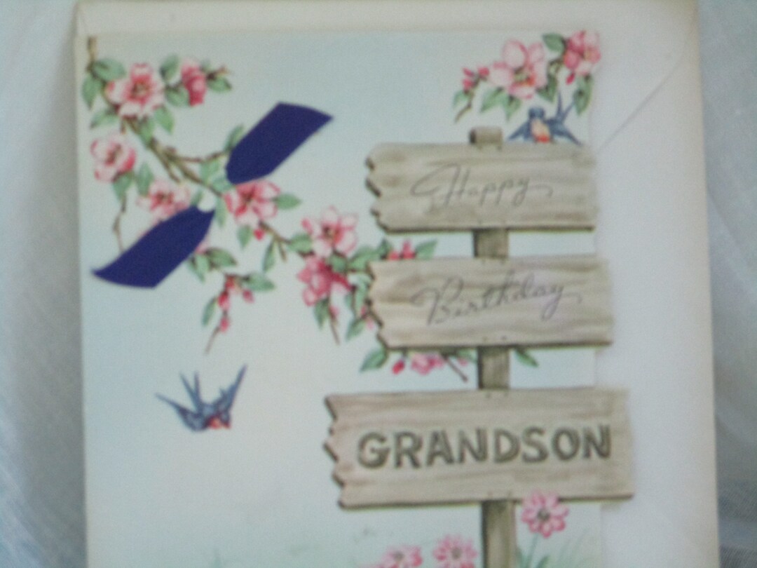 Vintage Grandson Birthday Card , Blue Ribbon, 1950's Un Used Envelope ...