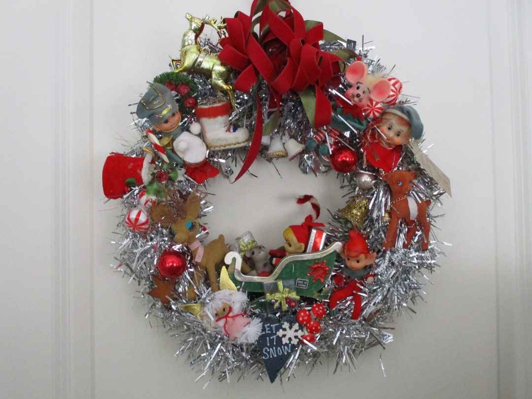 Vintage Christmas Elf Wreath: 1950s Ornaments, Reindeer, Drummer Boy - Etsy