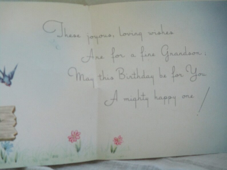 Vintage Grandson Birthday Card Blue Ribbon 1950's Un | Etsy
