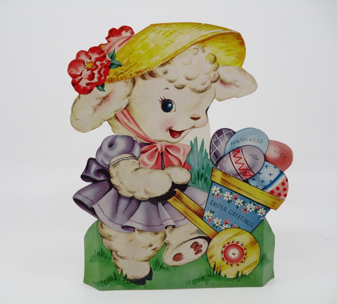 1949 Vintage Lamb Spring Card, Dated Easter Push Basket, Easter ...