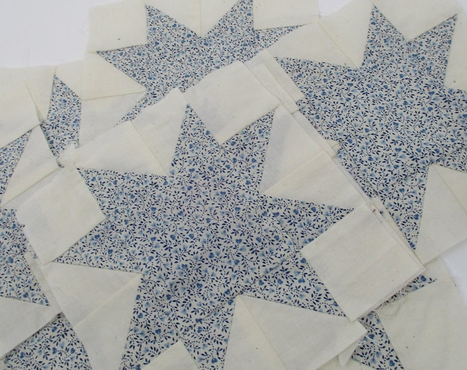 8 Vintage Quilt Squares, Star Quilt Pattern, Hand Cut, Calico, Early ...