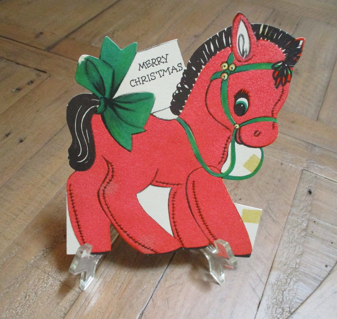 Pony Horse Stand up Card Vintage Old Cardstock Paper MERRY - Etsy