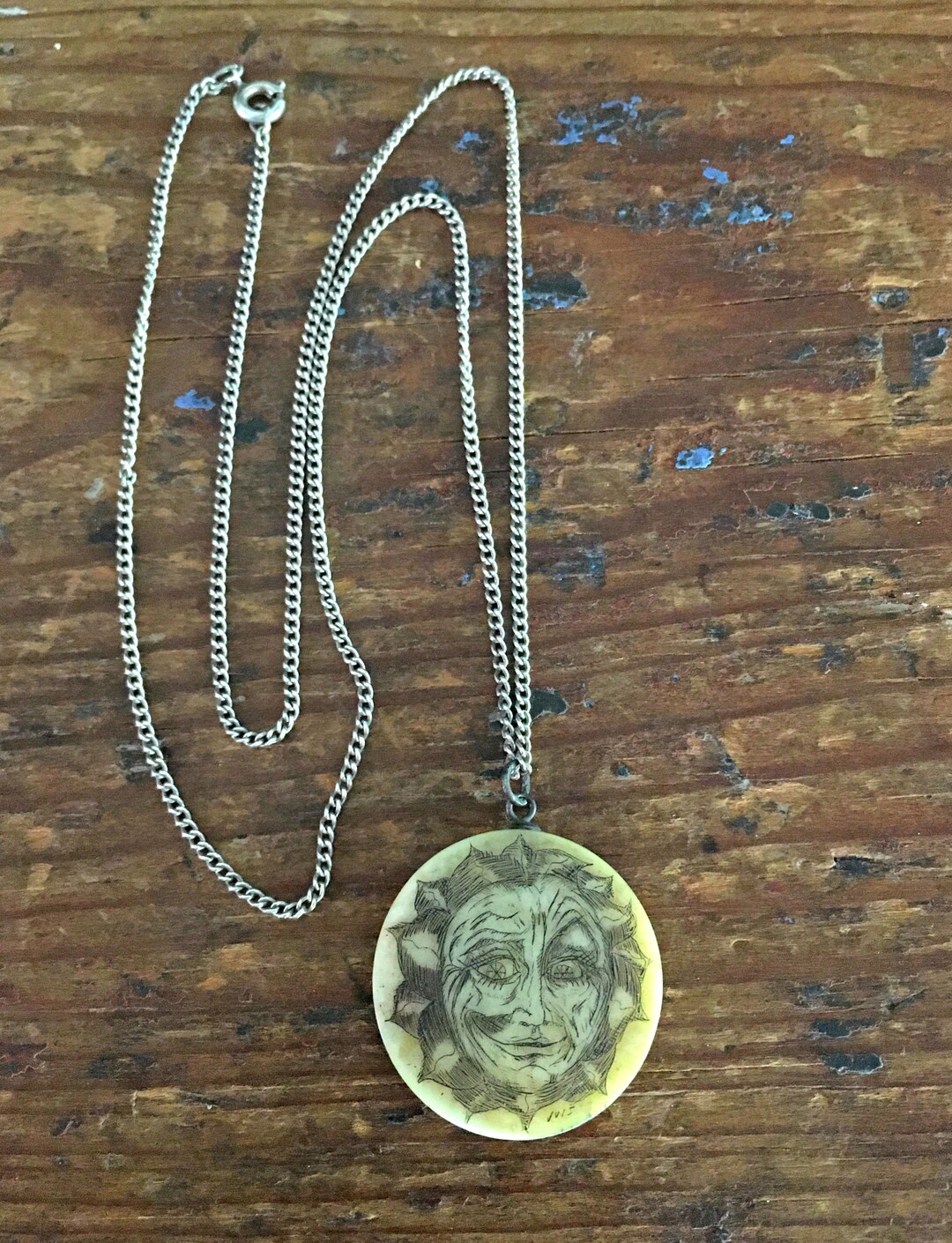Vintage Hand Carved Smiling Sun Pendant 1970's ~ Antique Sun Necklace ...