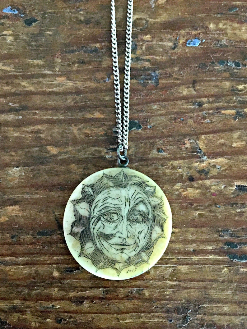 Vintage Hand Carved Smiling Sun Pendant 1970's Antique - Etsy