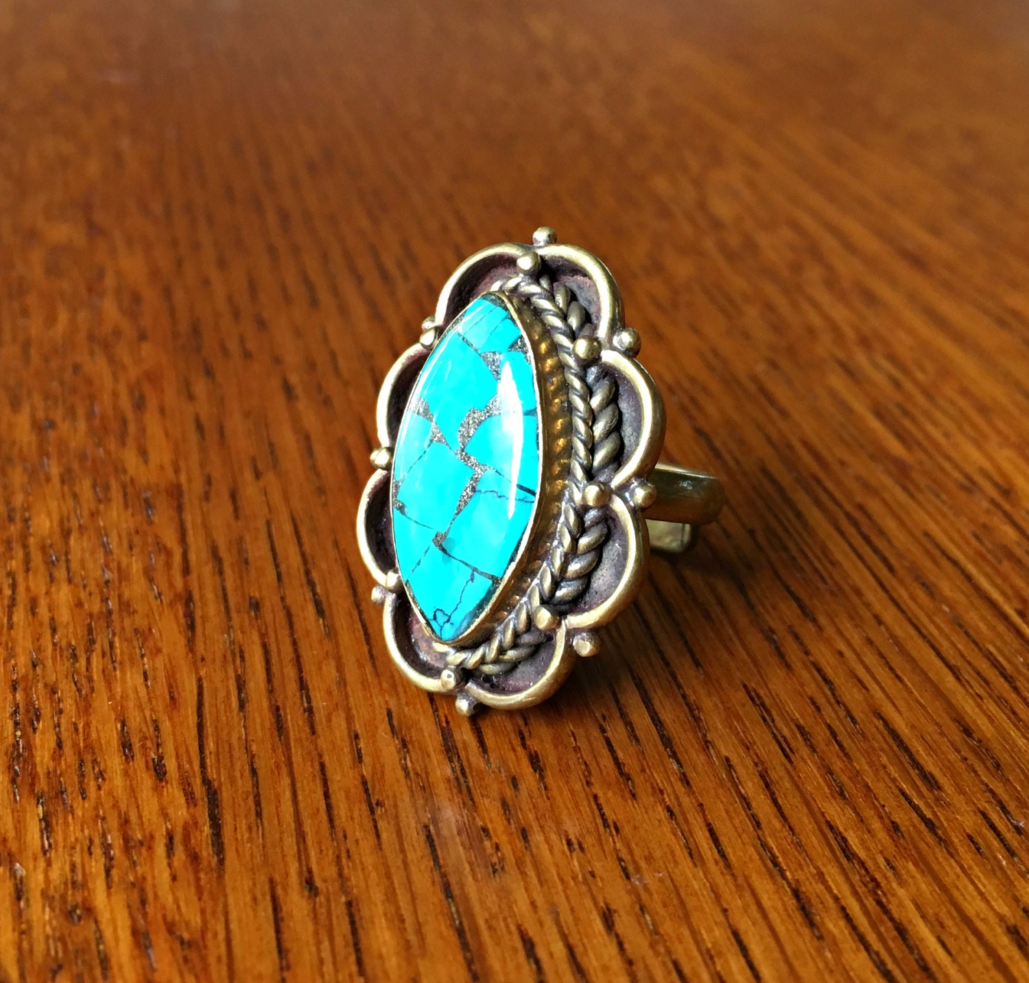 Turquoise Mosaic Flower Ring Bohemian Jewelry Blue - Etsy