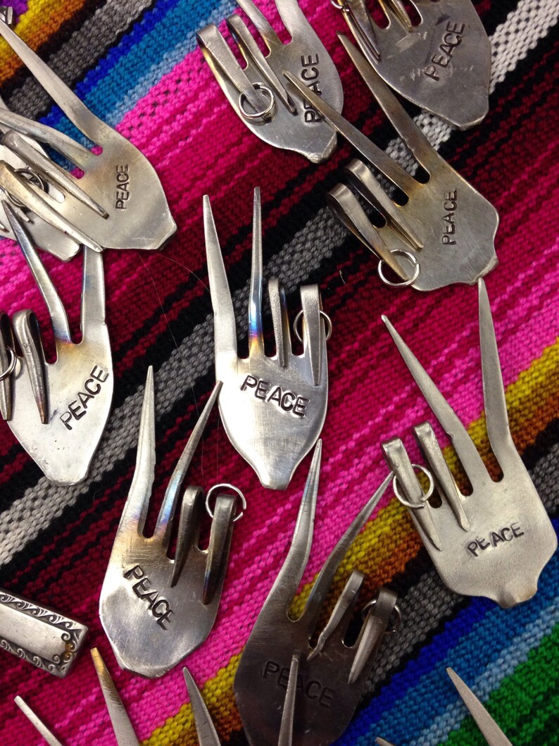 Peace Sign Necklace up Cycled Silverware Fork Pendant Key - Etsy