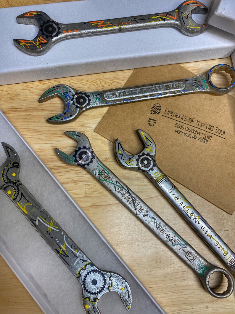 Custom Hand Painted Old Wrenches Personalized Man Cave Tool Garage Shop ...