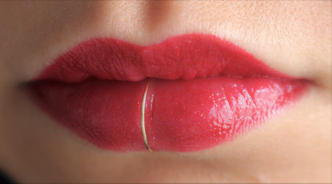Fake Labret Piercing, Delicate Gold/silver Lip Cuff, Very Thin Lip Cuff ...