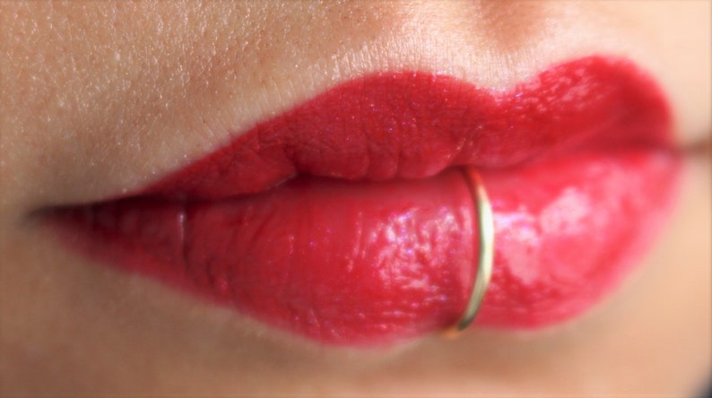 Faux Labret Piercing, Simple Hoop Lip Cuff, Gold Filled Lip Ring, Plain ...