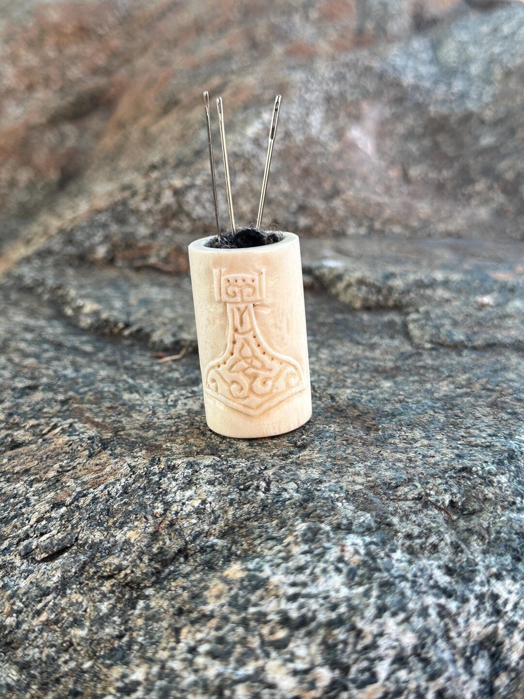 Mjolnir Carved Bone Needle Pot - Etsy