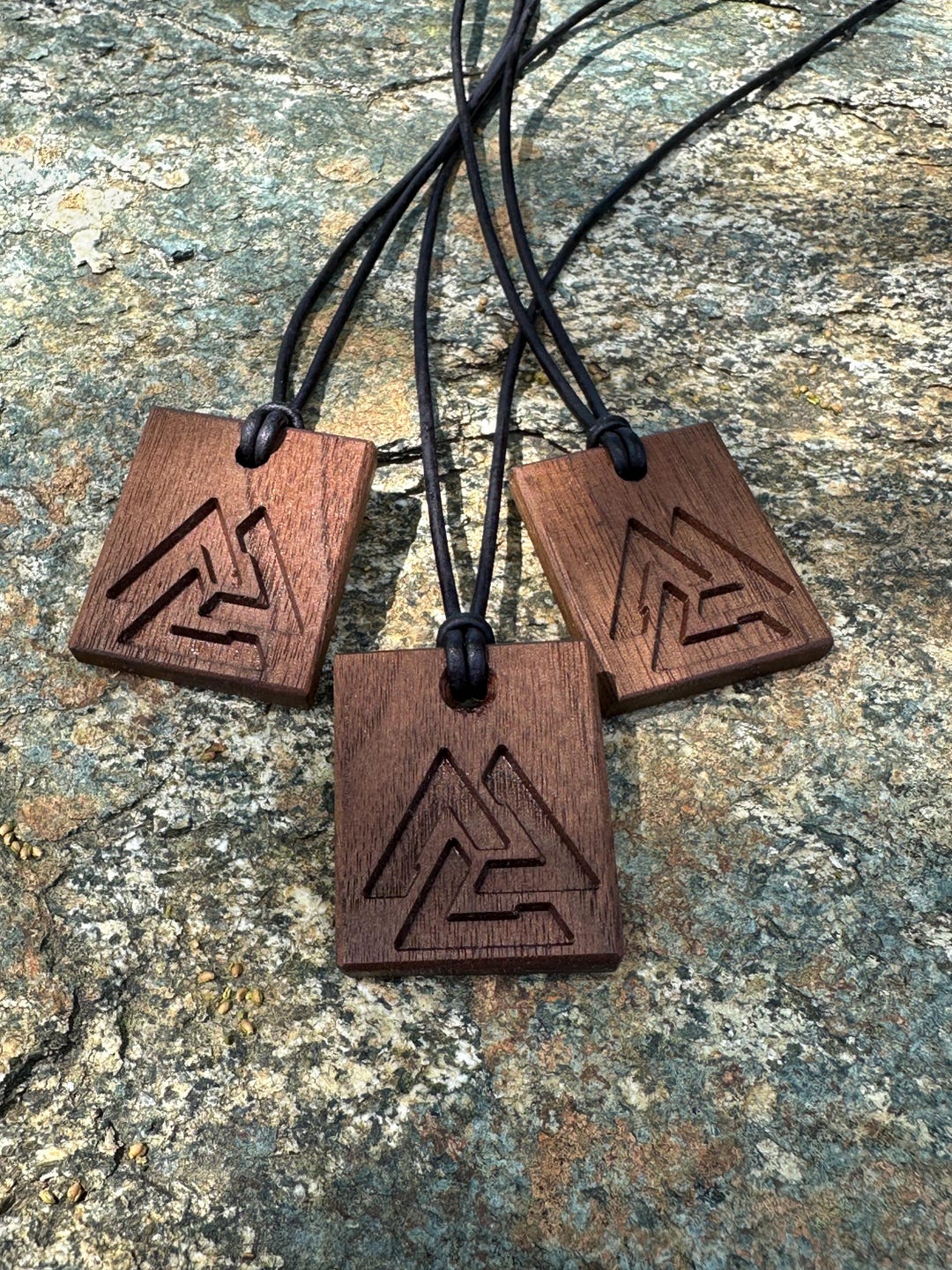 Walnut Wood Norse Valknut Pendant - Engraved Viking Jewelry, Handmade ...